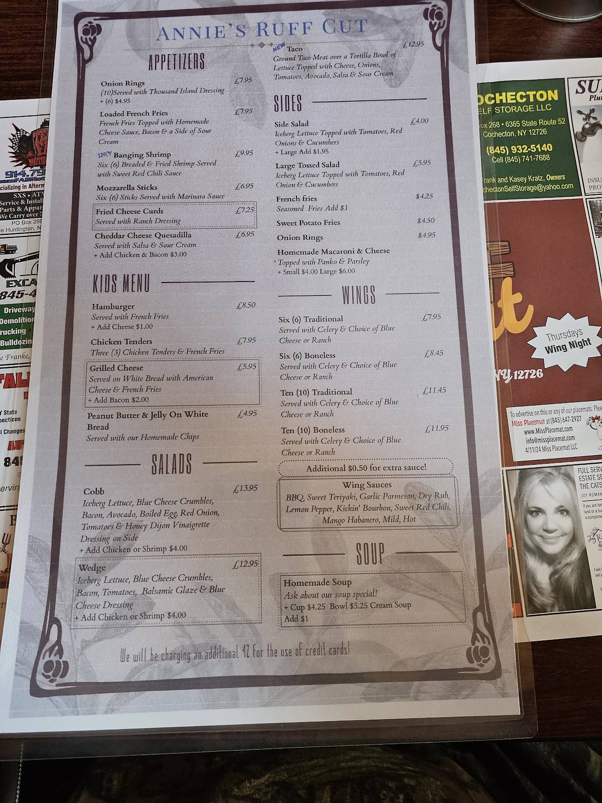 Menu at Annie's Ruff Cut pub & bar, USA