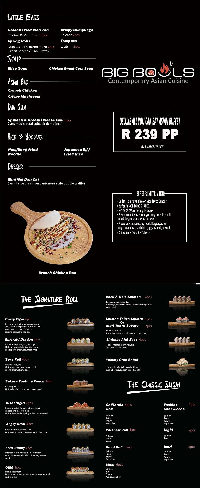 Menu at , Cape Town