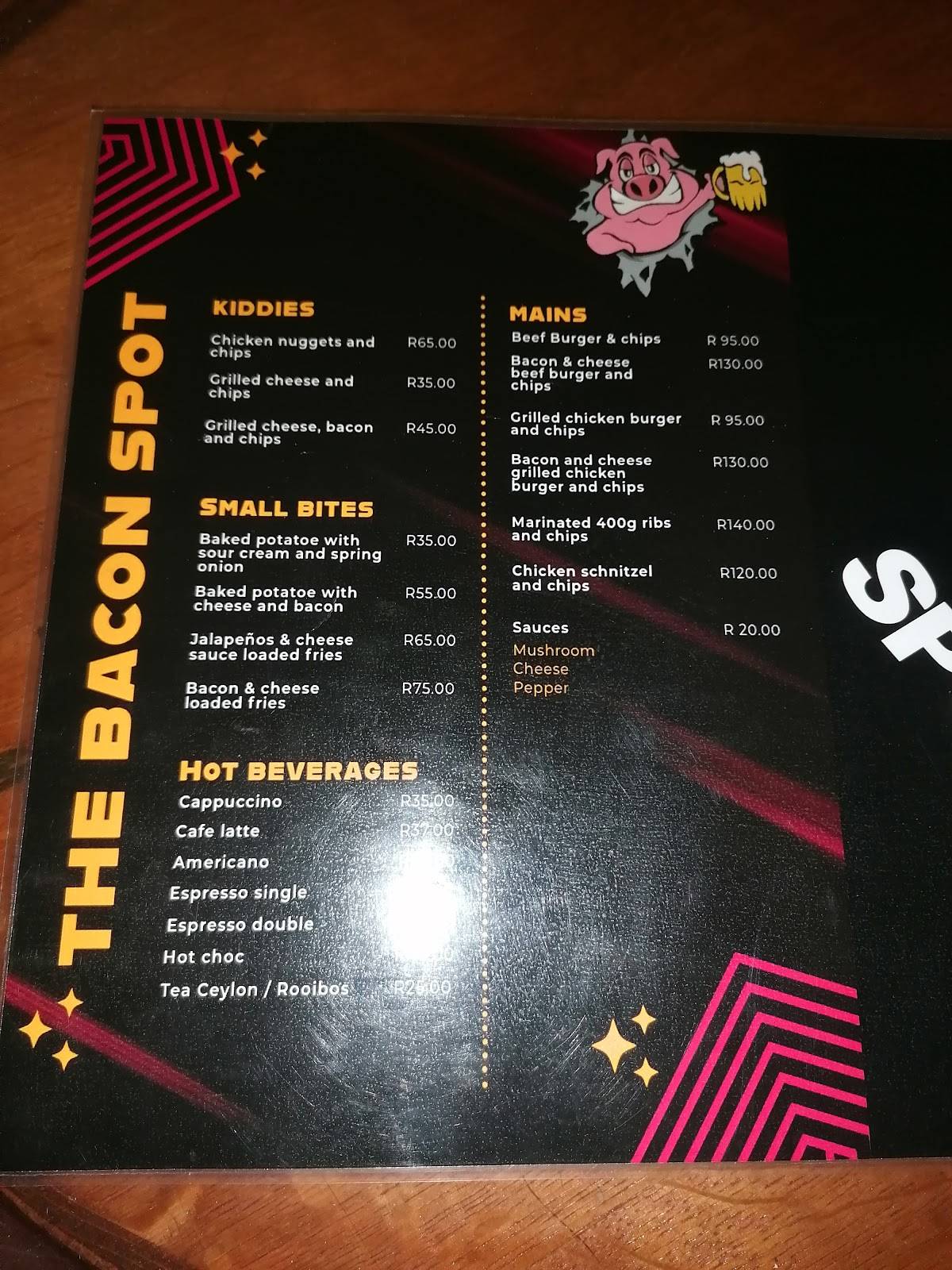 Menu at , Cape Town
