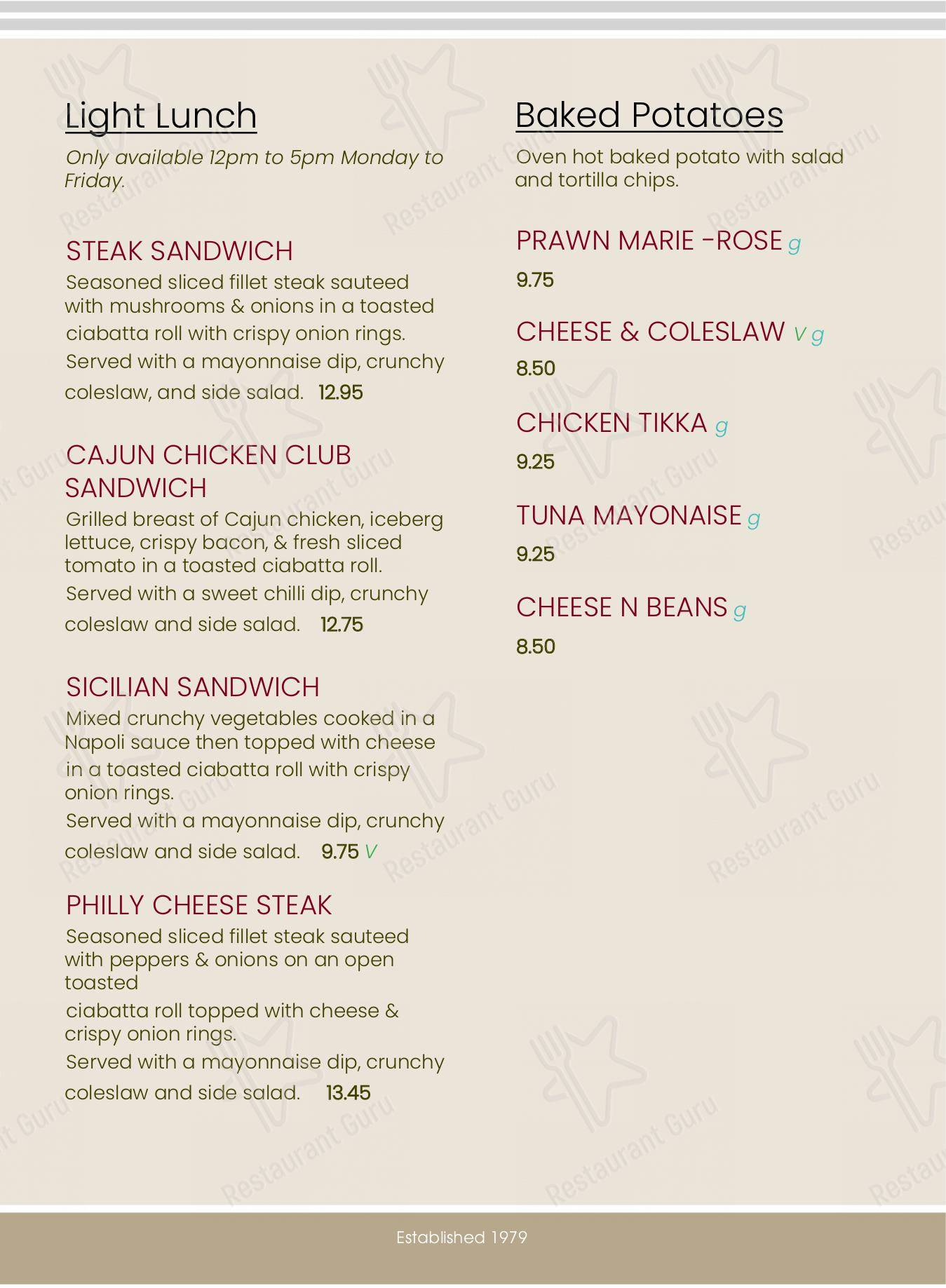 Menu at Carrigan's Hamilton restaurant, Hamilton