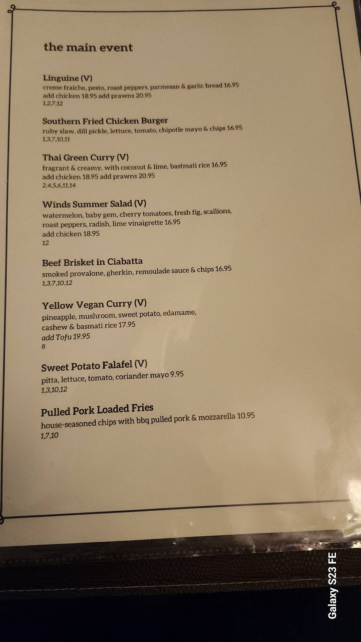 Menu at Cascada Restaurant, Ireland