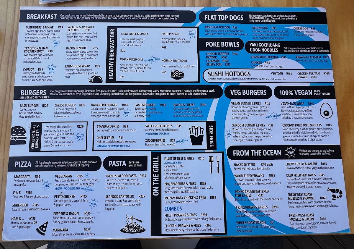 Menu at Surf Riders Cafe Ballito, Dolphin Coast