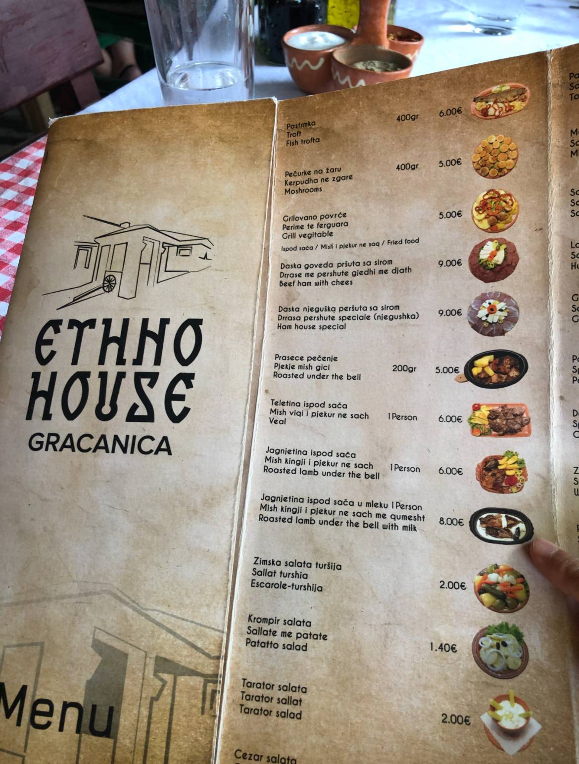 Speisekarte von Etno Shpia restaurant, Kosovo