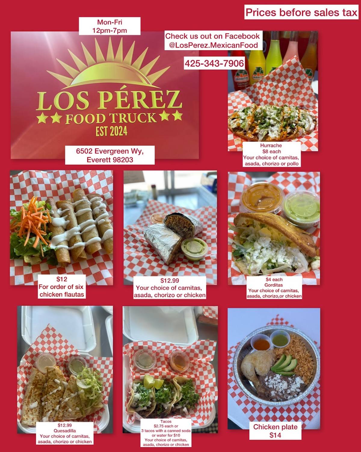 Menu at Los Pérez Mexican Food Truck restaurant, Everett
