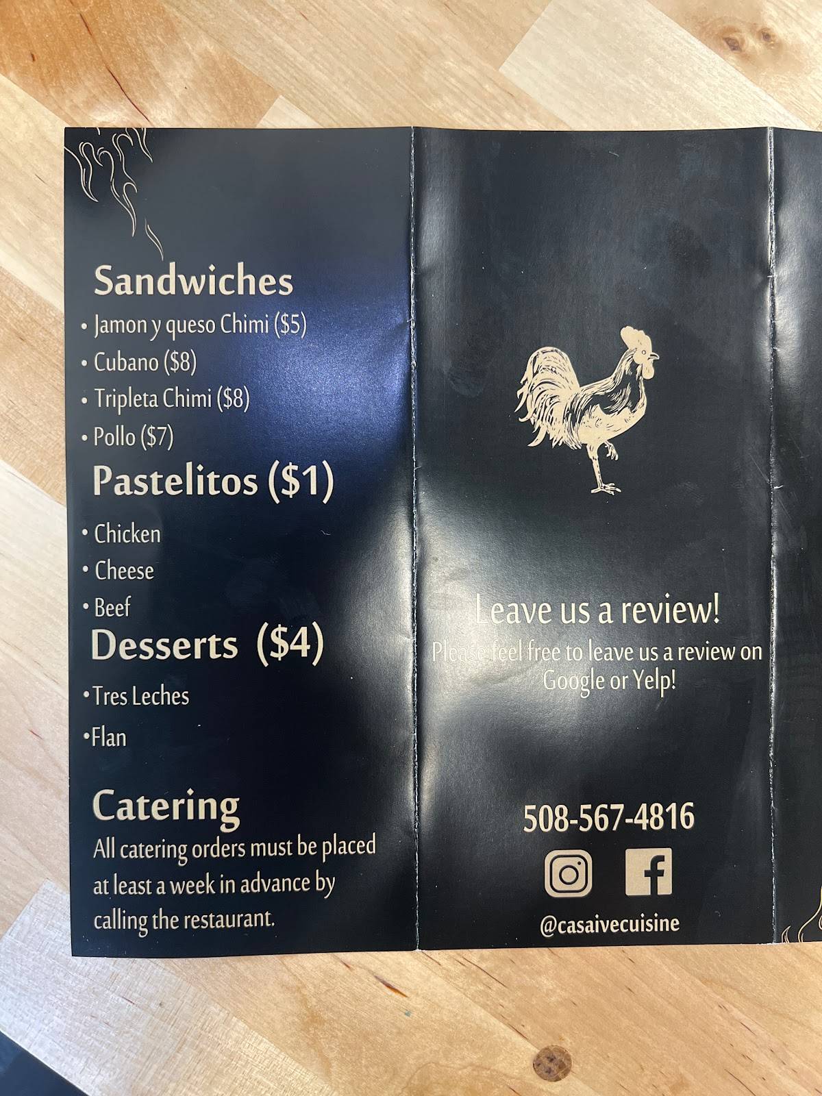 Menu at Casa Ive restaurant, Fall River
