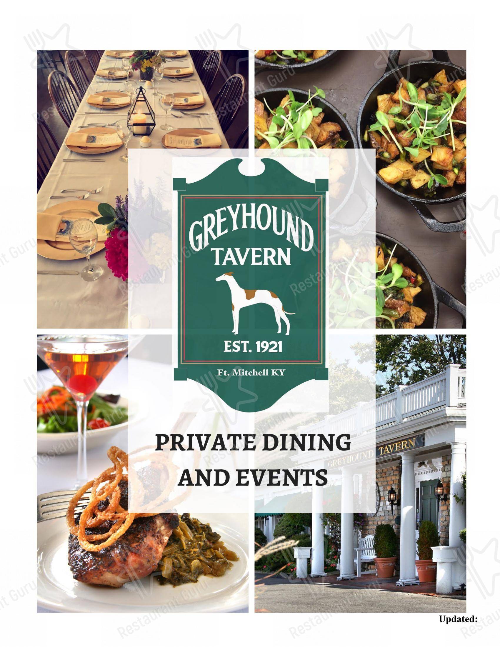 Menu at Greyhound Tavern restaurant, Fort Mitchell