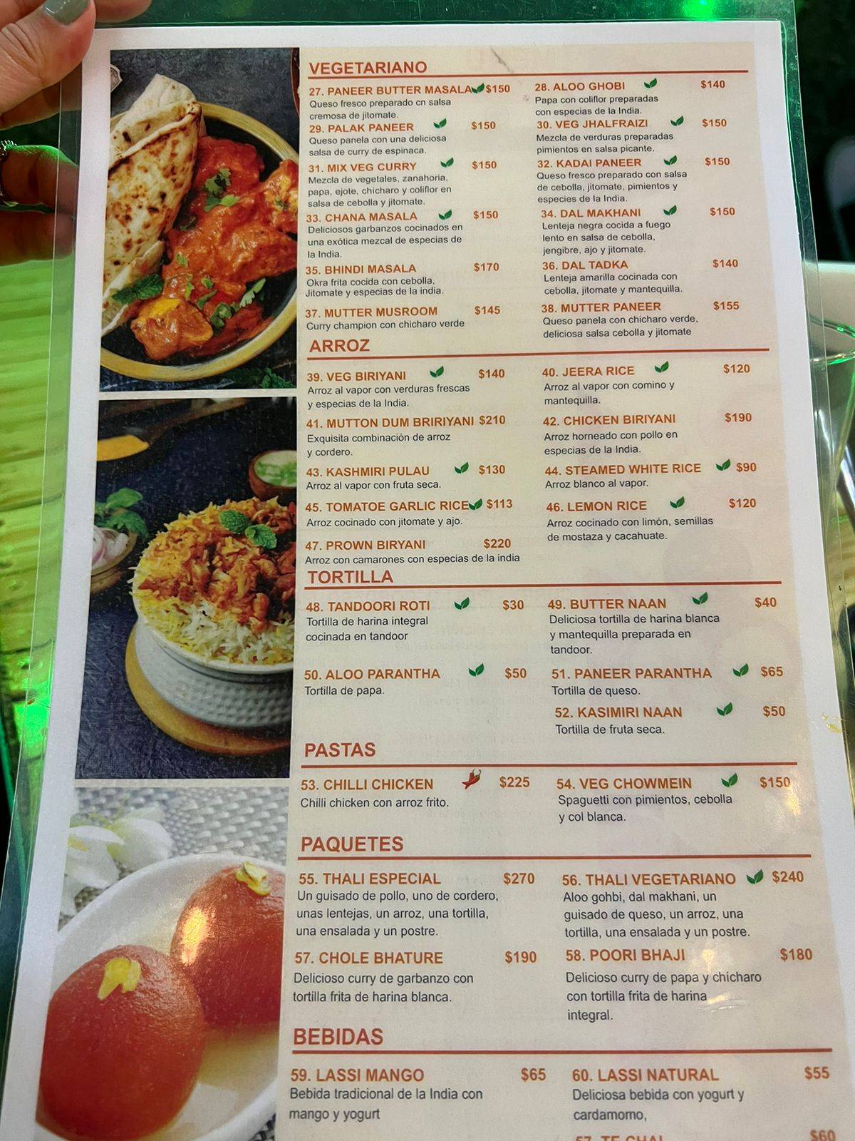 Menu at Indian Desi Tadka restaurant, Mexico