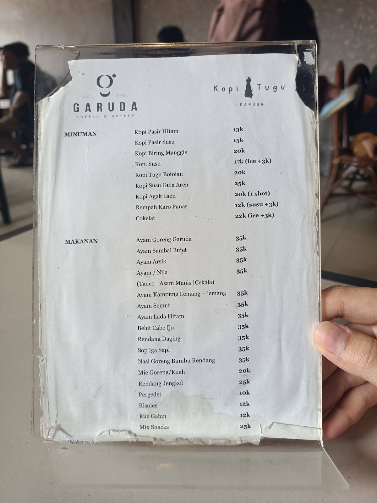 Carta del restaurante Kopi Tugu by Garuda, Indonesia