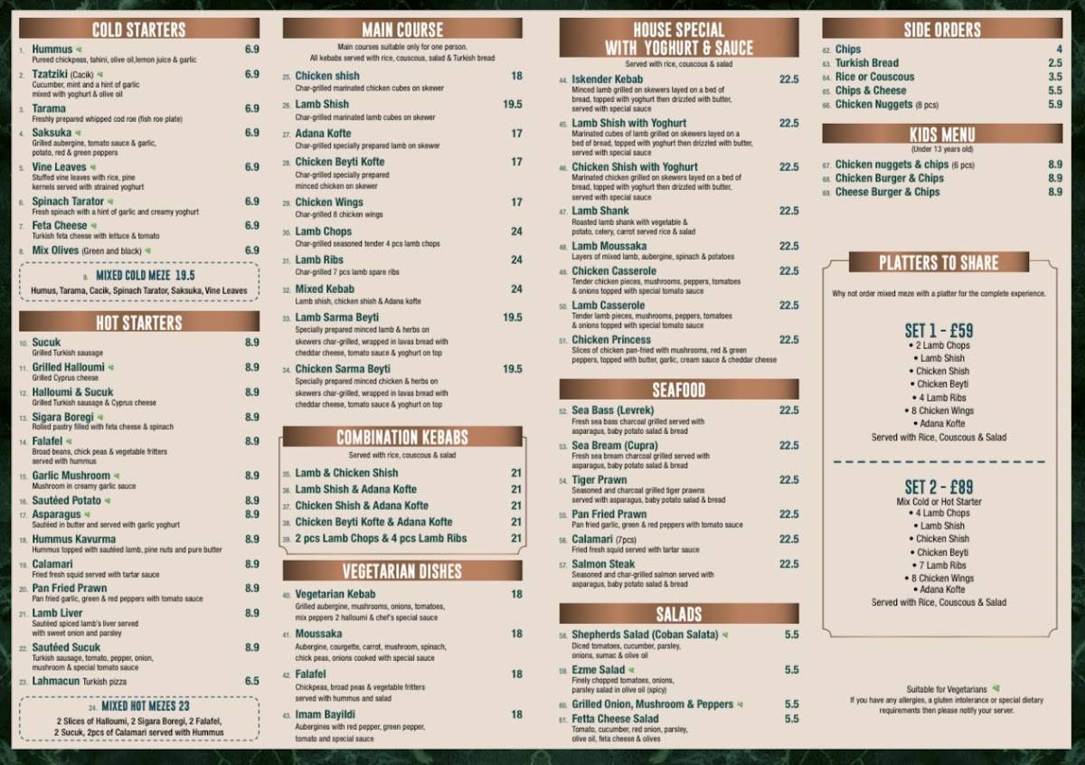 Menu at , Lowestoft