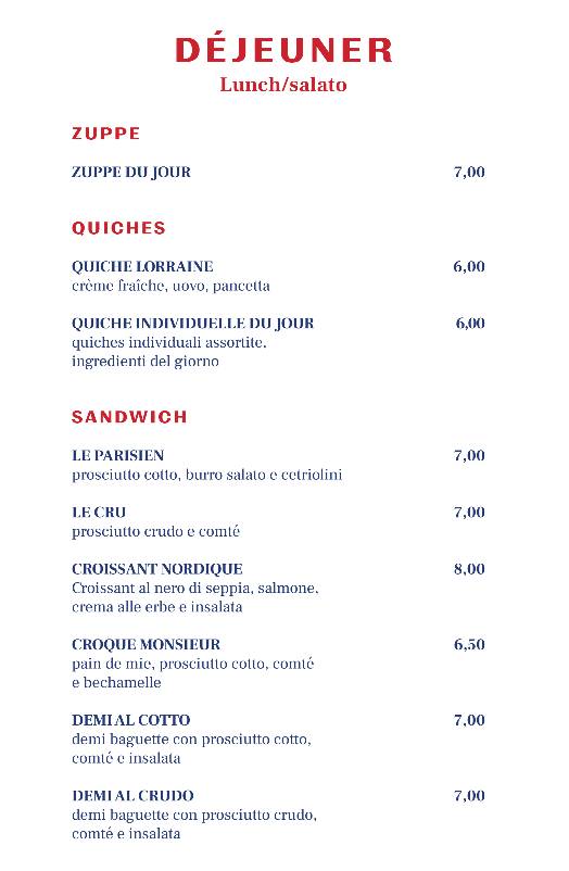 Menu at Égalité, Milan