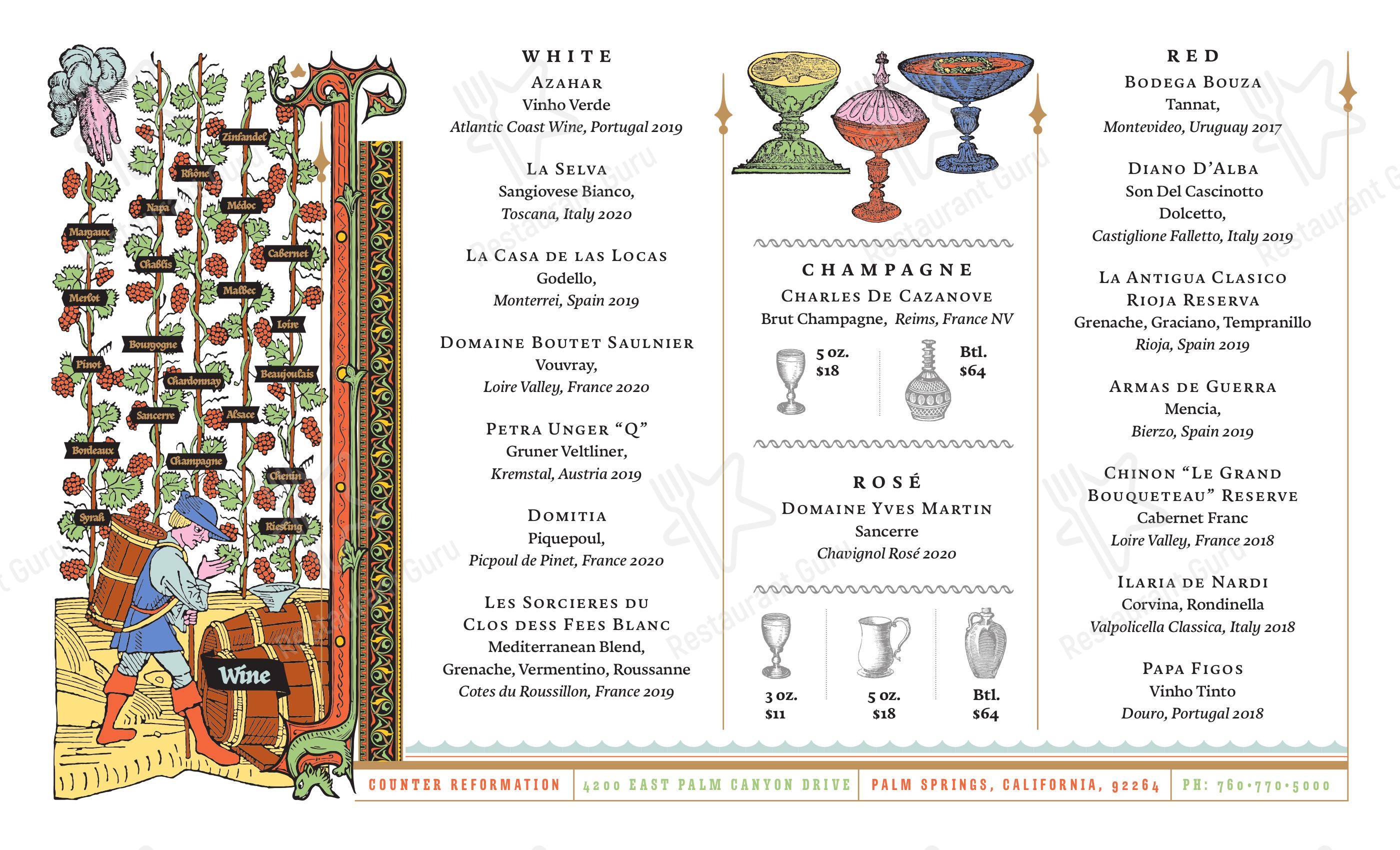 Menu at Norma's pub & bar, Palm Springs