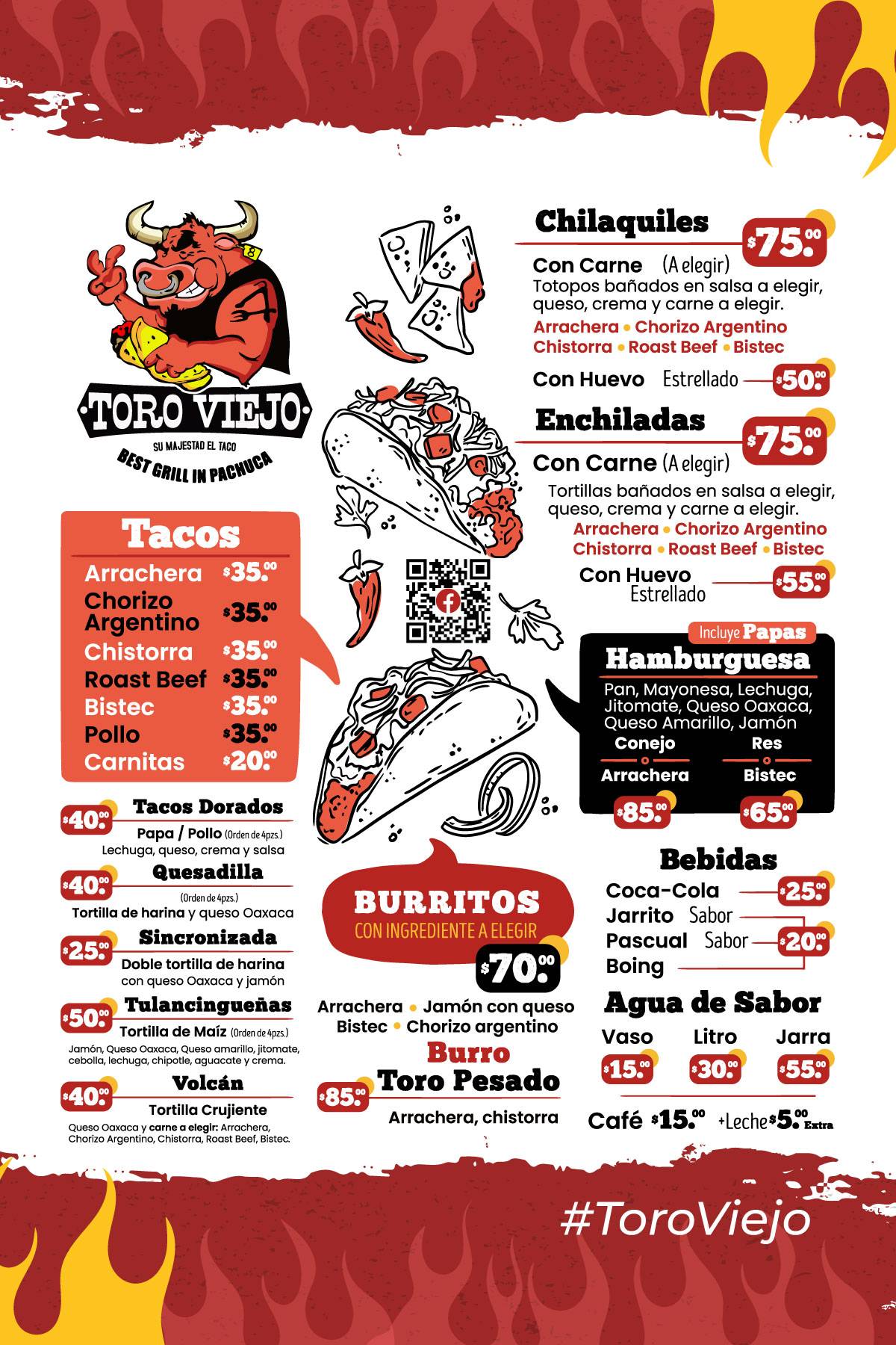 Menu at Taquería Toro Viejo restaurant, Pachuca