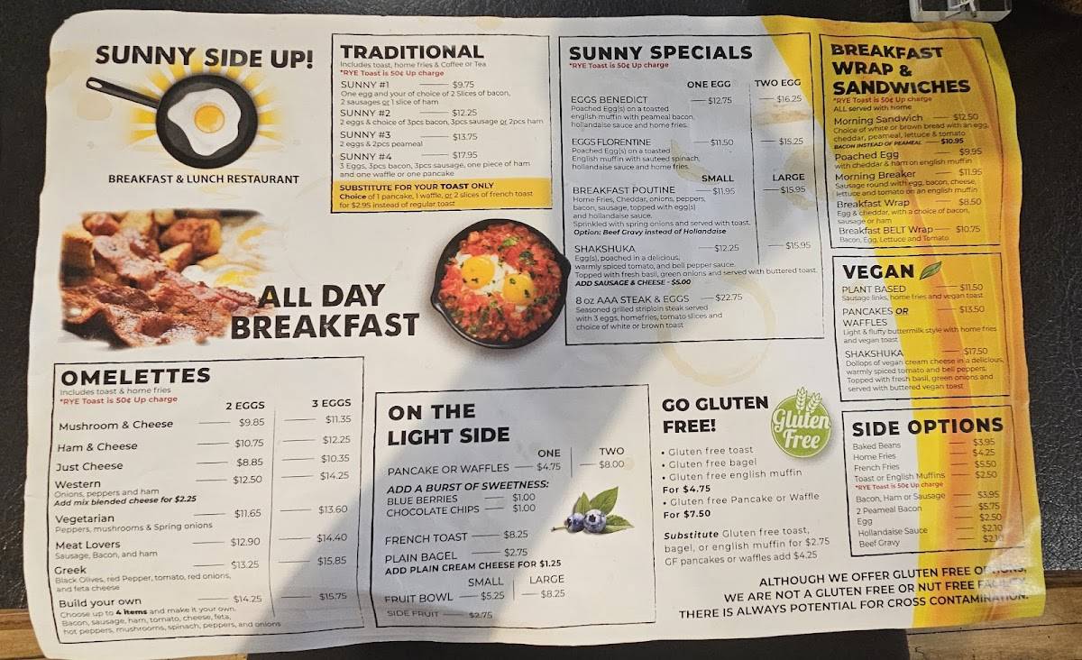 Menu at Sunny Side Up! restaurant, Canada