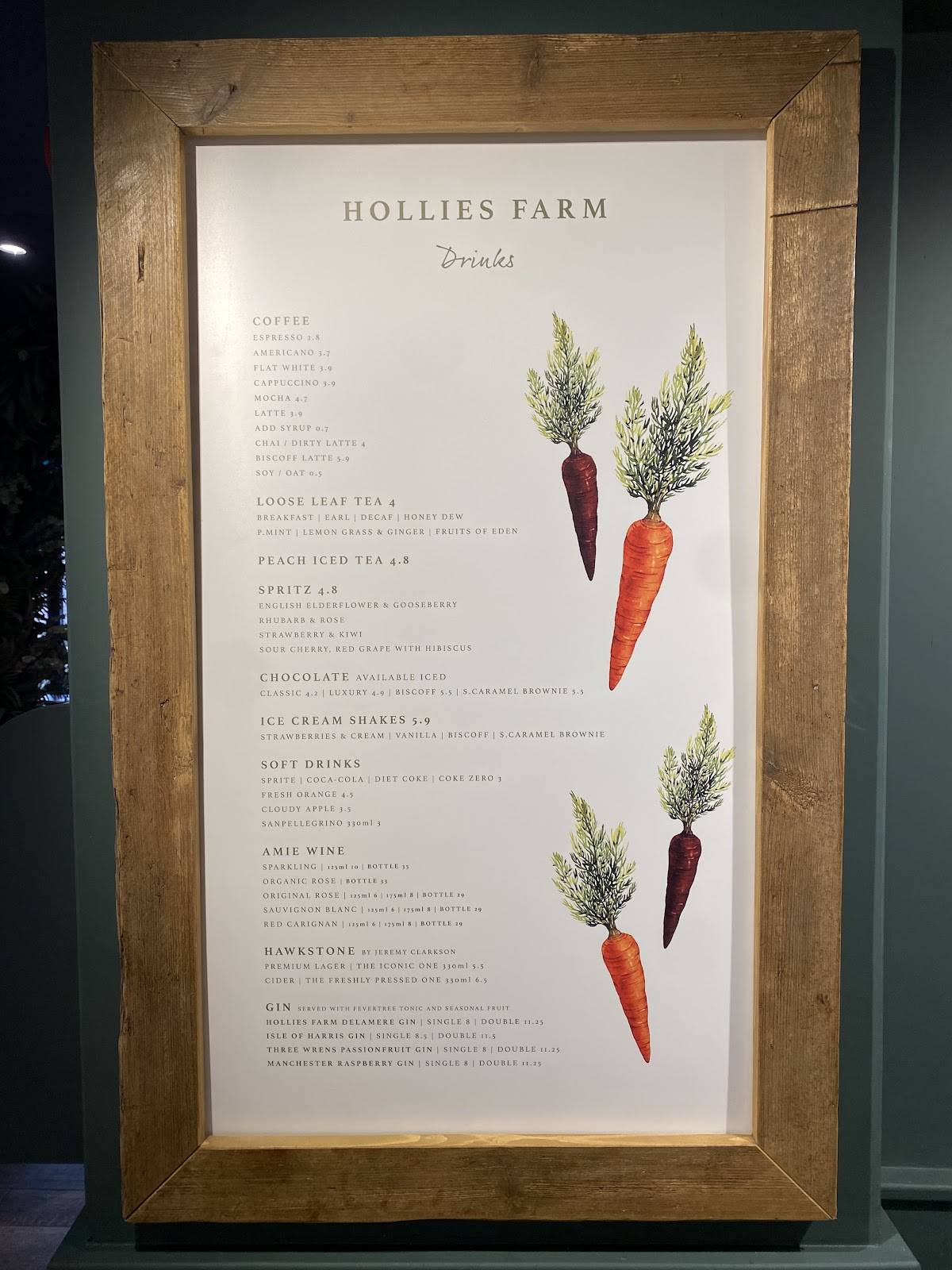 Menu at Hollies Farm on the high street, Tarporley