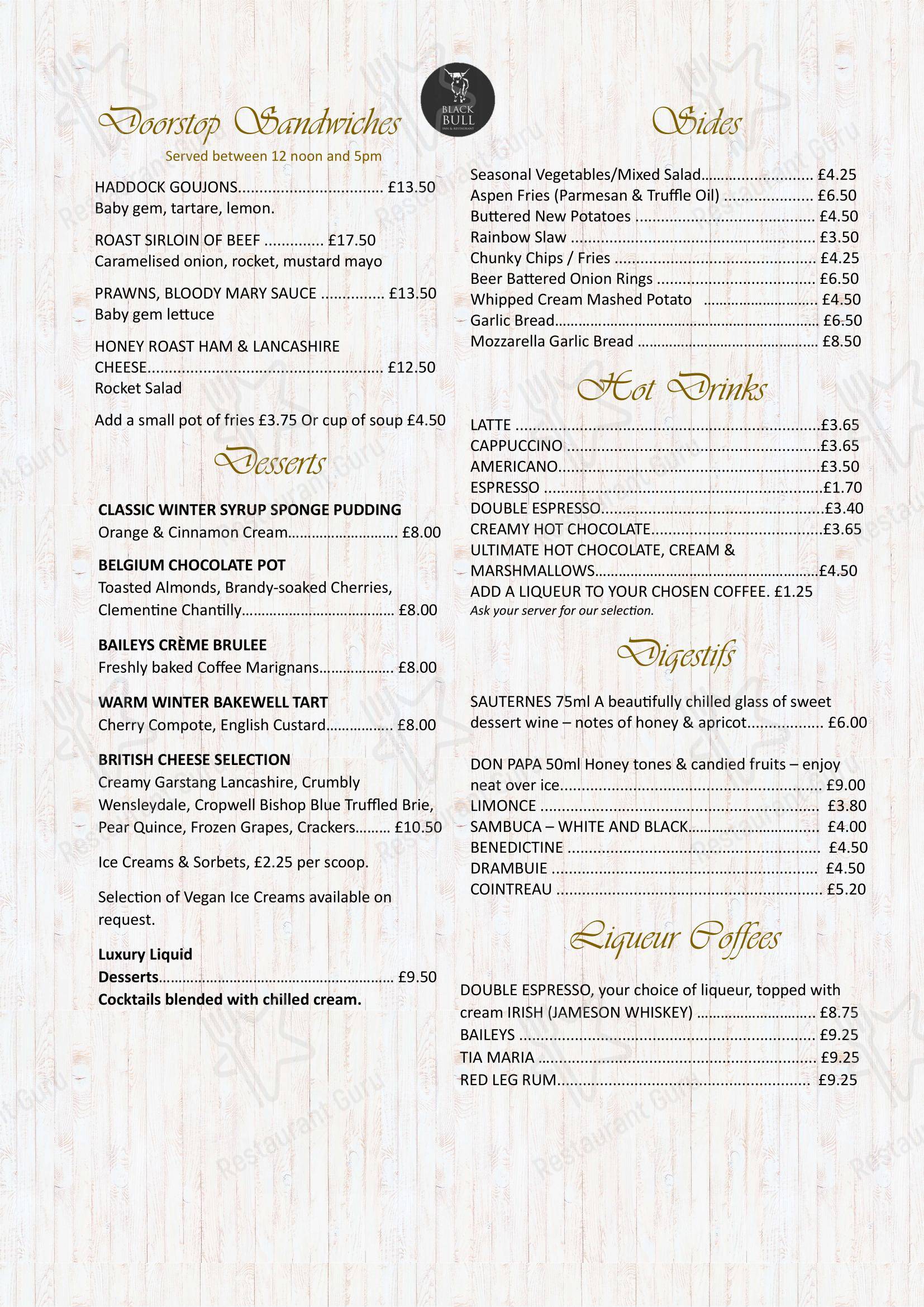 Menu at The Black Bull Inn & Restaurant, Blackburn, Old Langho Rd