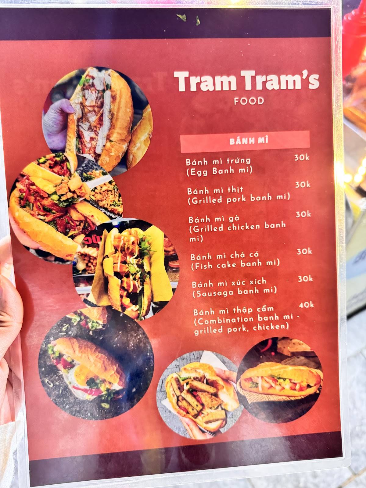 Carta del restaurante Tram Tram’s Banh Mi, Vietnam