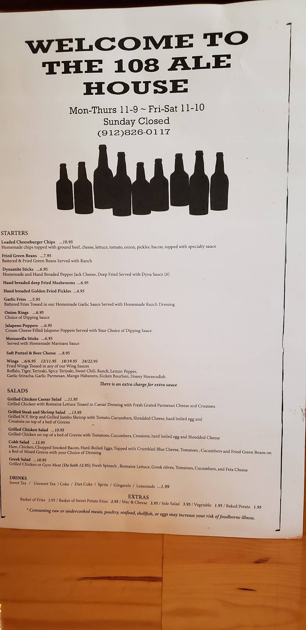 Menu at 108 Ale House pub & bar, Rincon