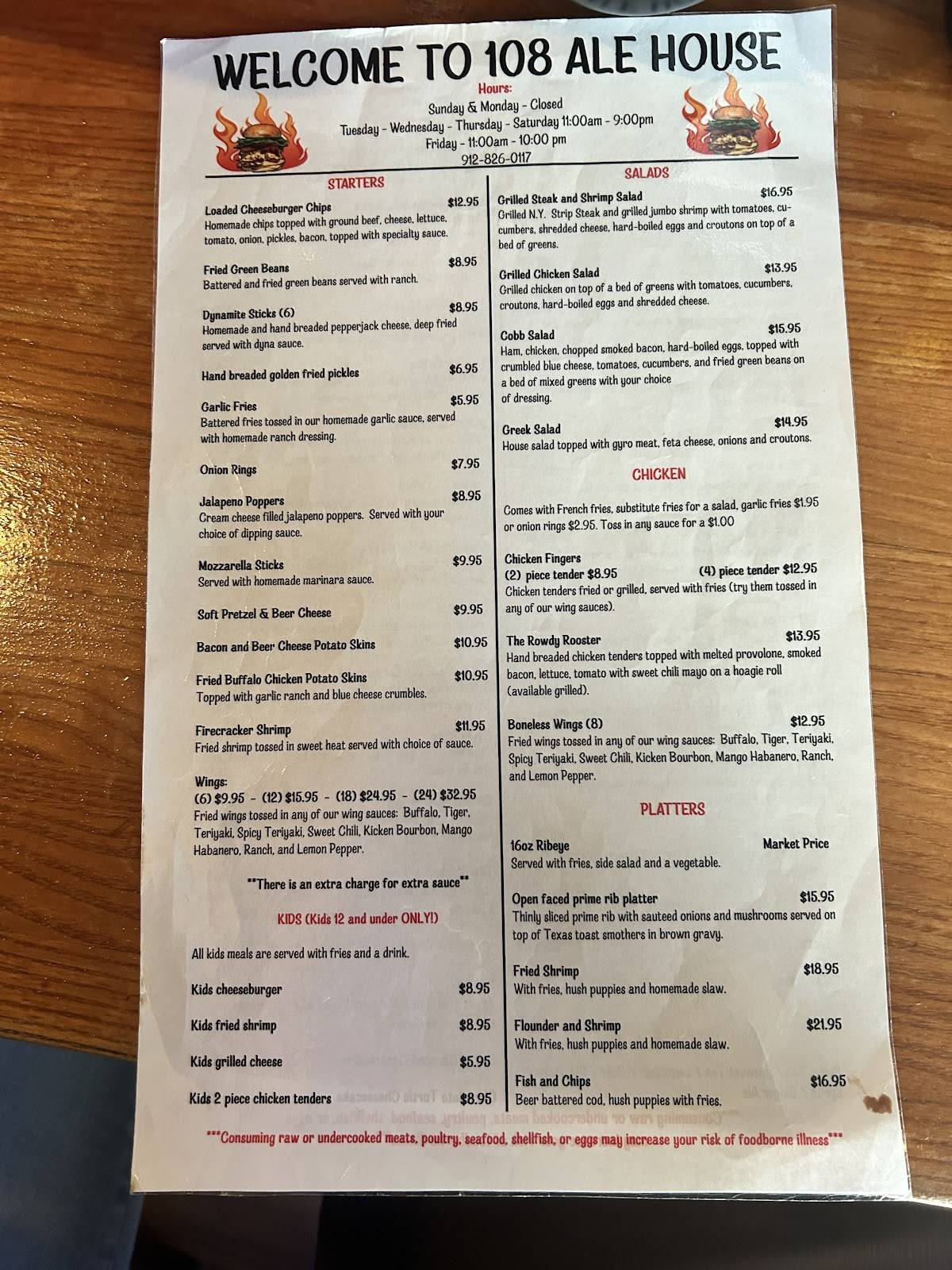 Menu at 108 Ale House pub & bar, Rincon