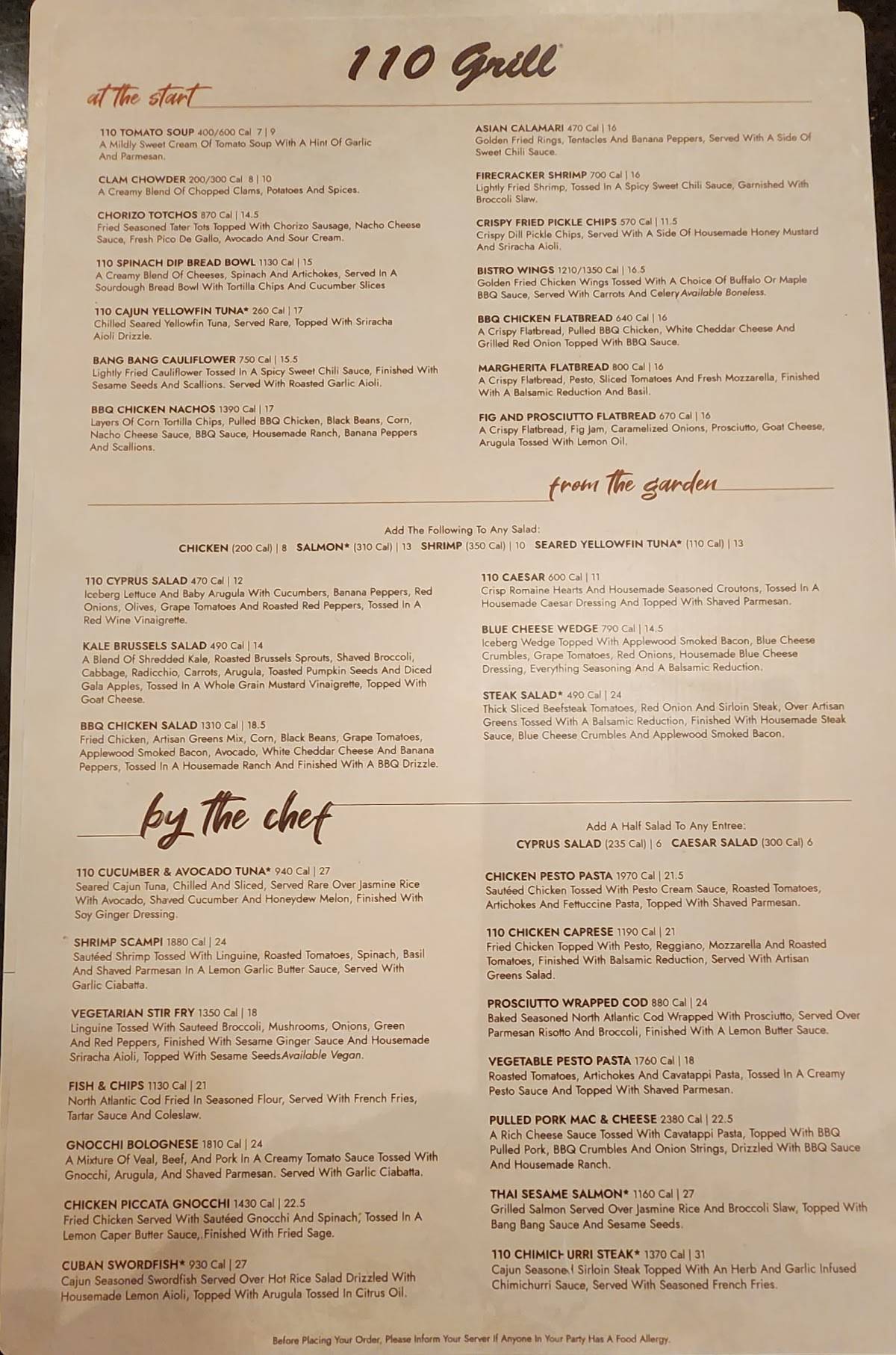 Menu at 110 Grill pub & bar, Wayland