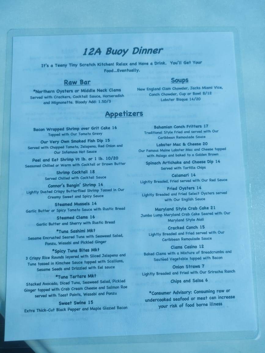Menu at 12A Buoy pub & bar, Fort Pierce