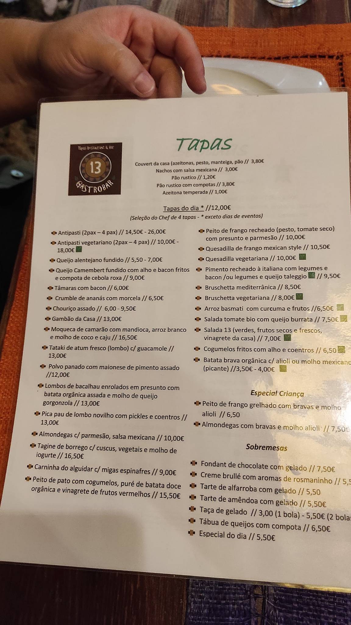 Menu at 13 gastrobar, Alvor