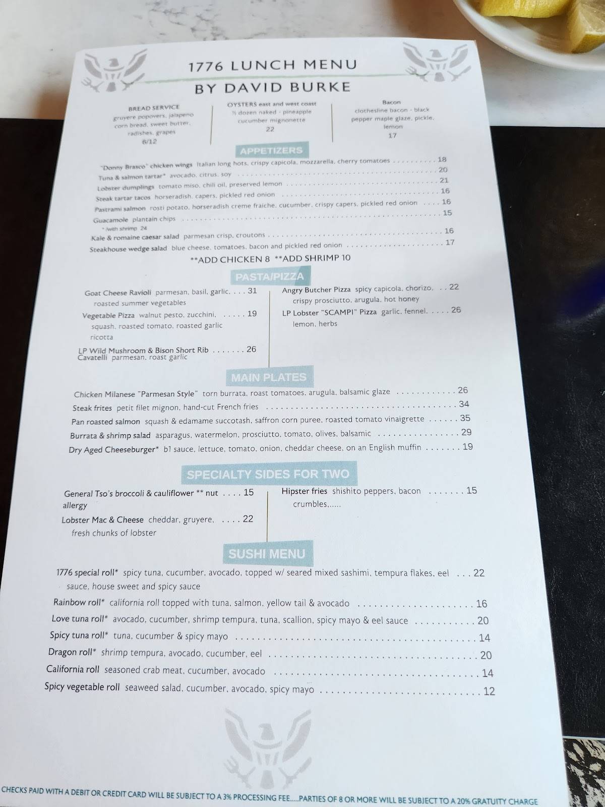 Menu at 1776 by David Burke featuring Topgolf Swing Suite pub & bar ...