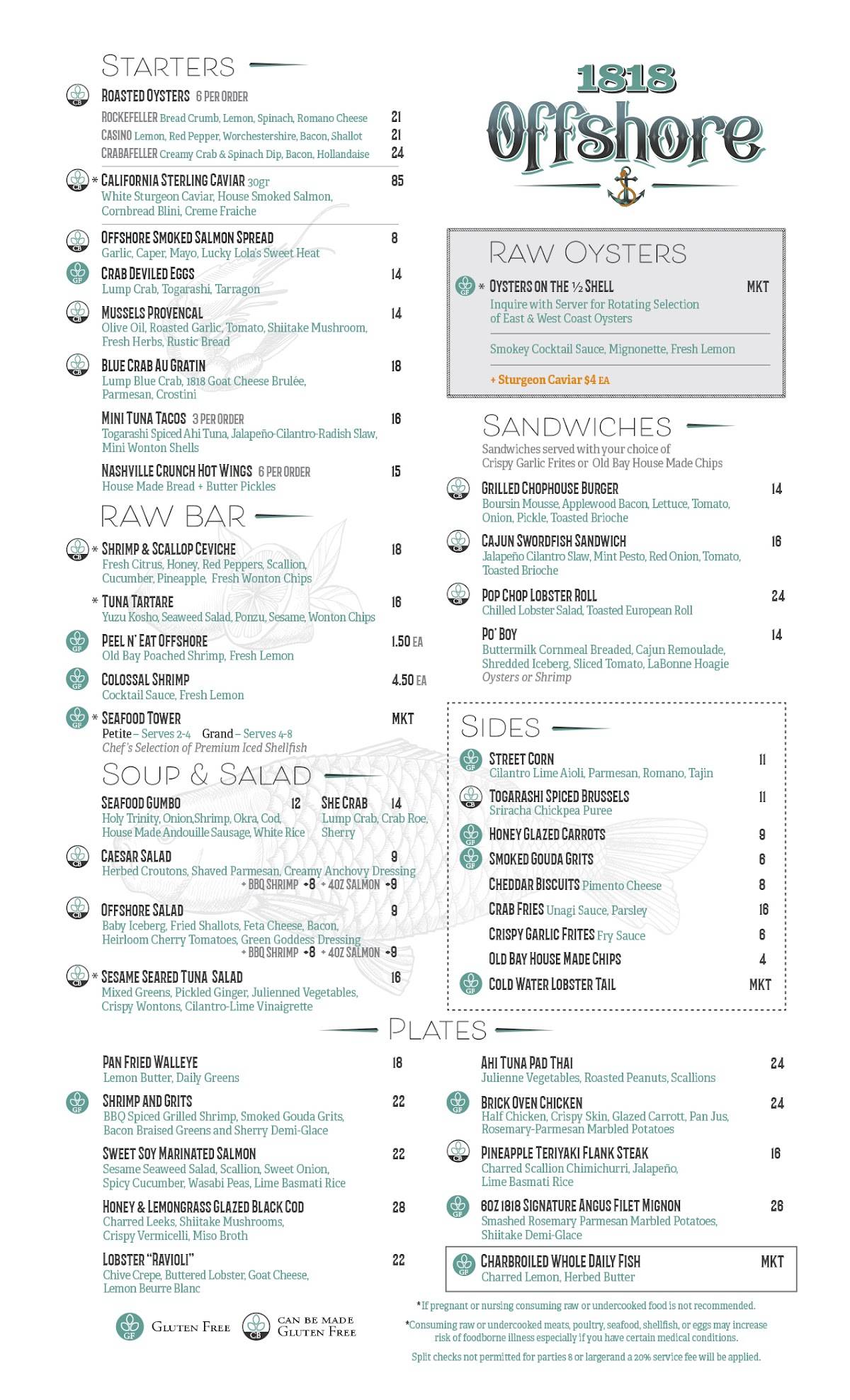 Menu at 1818 Offshore restaurant, Edwardsville