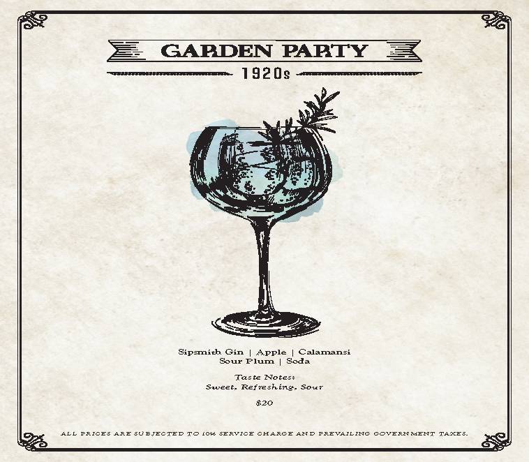 Menu at 1918 Heritage Bar at The Alkaff Mansion, Singapore
