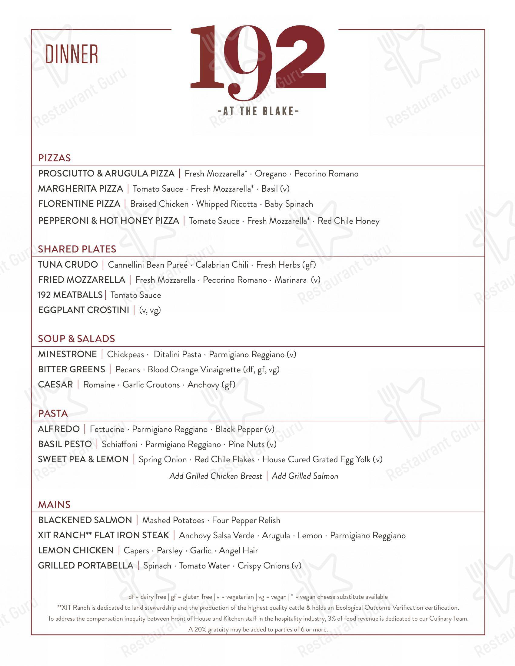 Menu at 192 at The Blake pub & bar, Taos Ski Valley