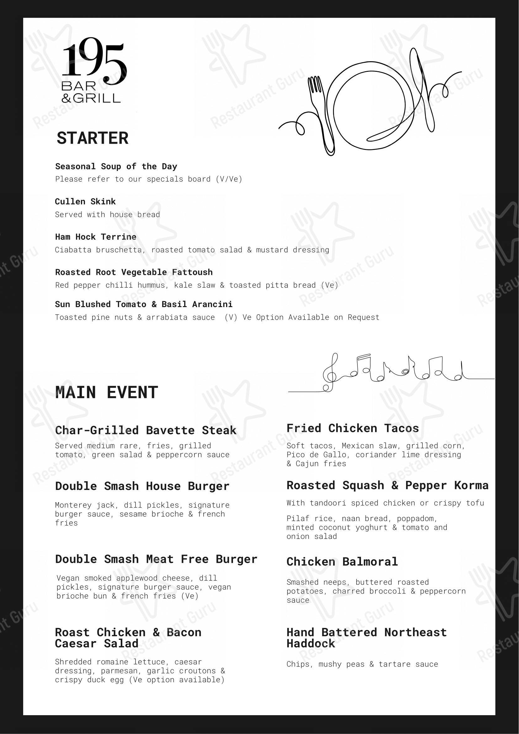Menu at 195 bar and grill, Aberdeen