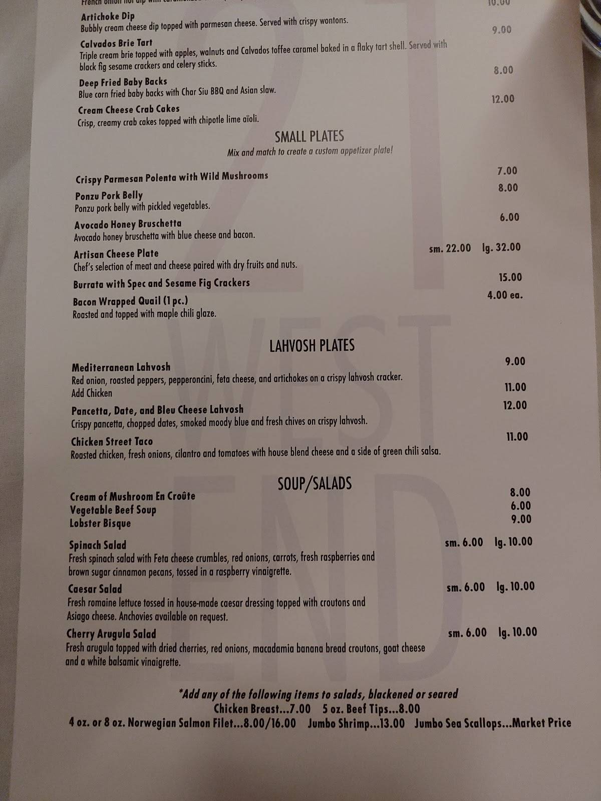 Menu at 21 West End pub & bar, Fort Smith