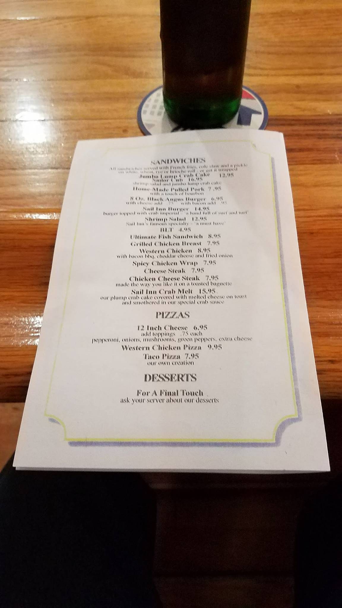 Menu at 2118 Sail Inn pub & bar, Sparrows Point