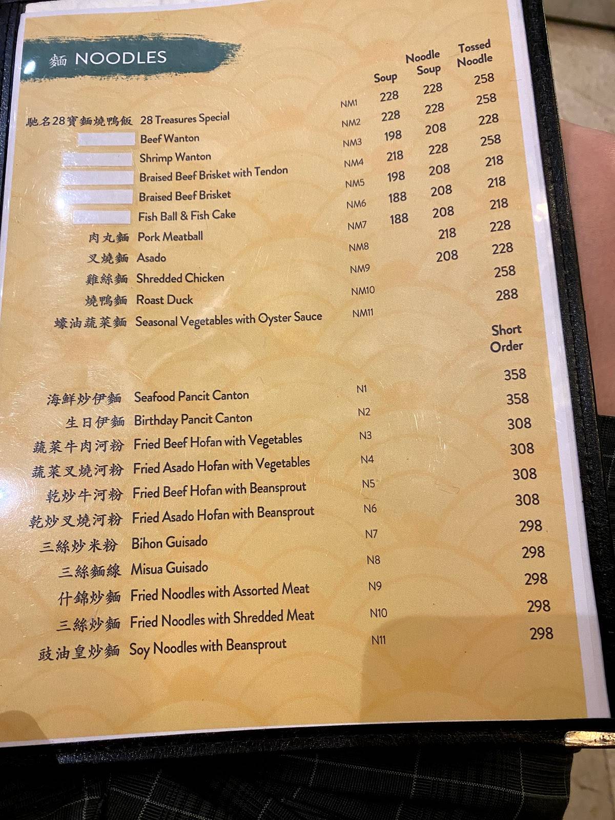 Menu at 28 Treasures HK Roast & Dimsum restaurant, Makati