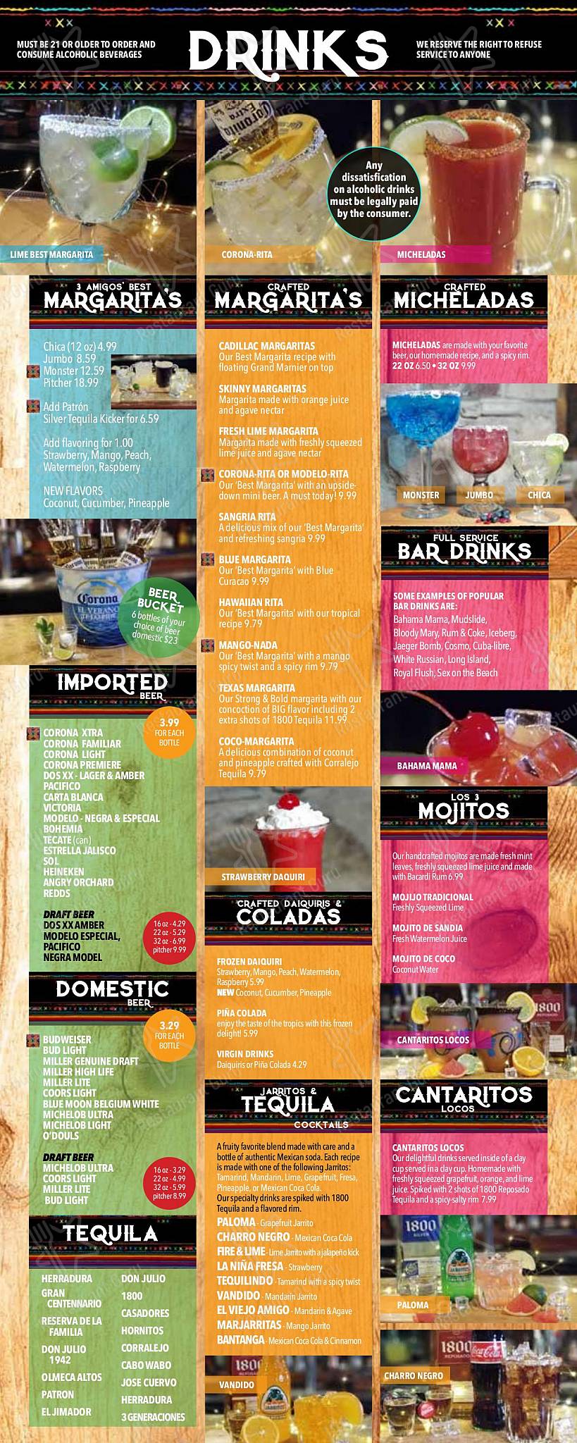 Menu at 3 Amigos Mexican Grill restaurant, Kokomo