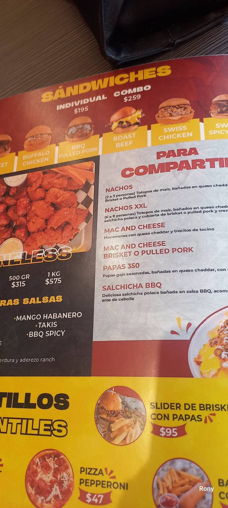 Carta del restaurante 350 grados, Ciudad Juarez