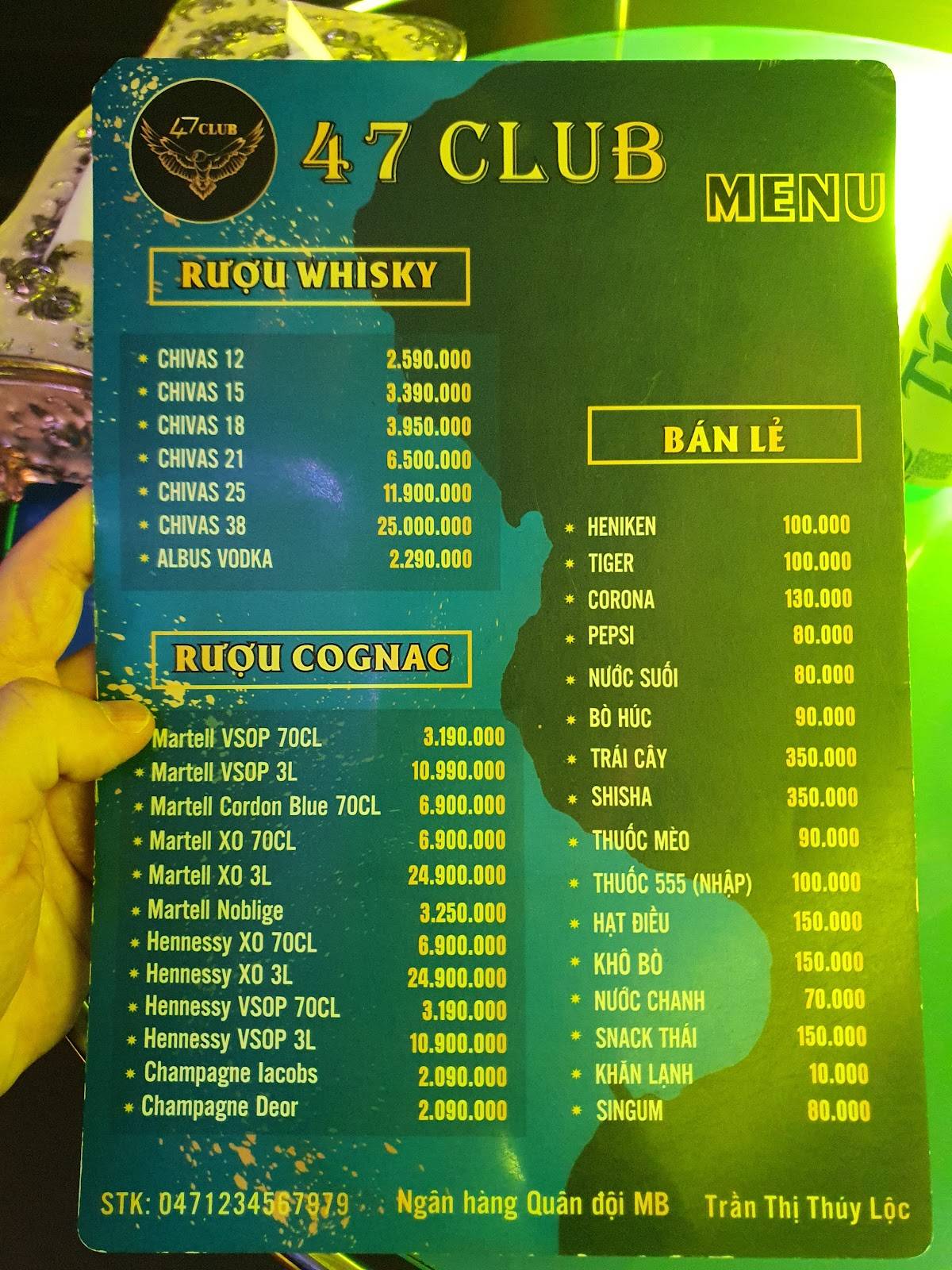 Menu at 47 Club, Buon Ma Thuot