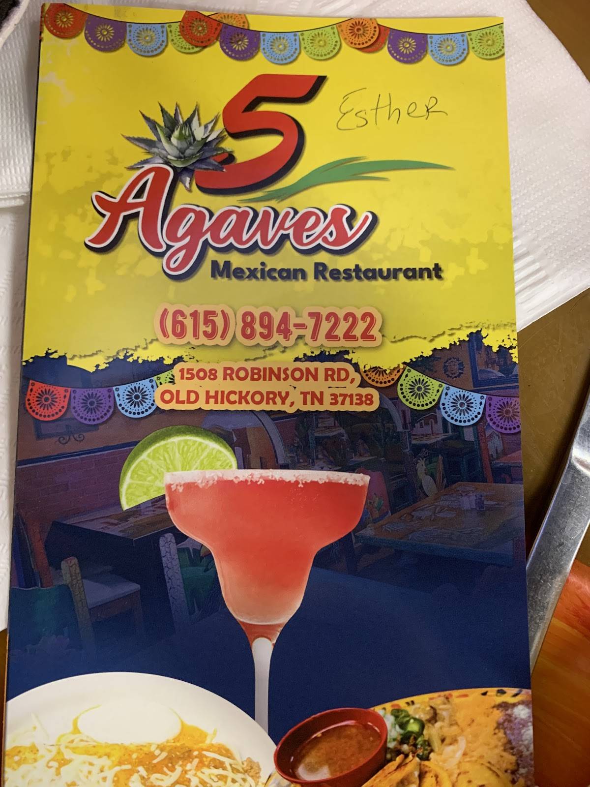 Menu at 5 Agaves pub & bar, Nashville