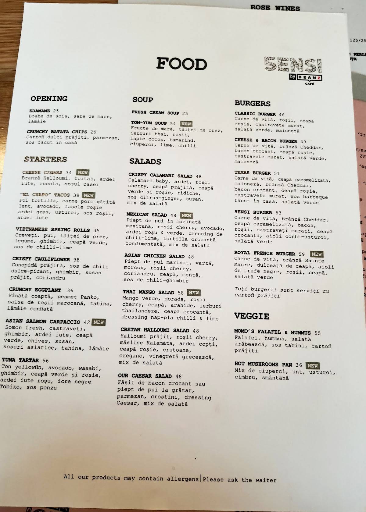 Menu at 5ENSI by BeanZ Cafe, Bucharest