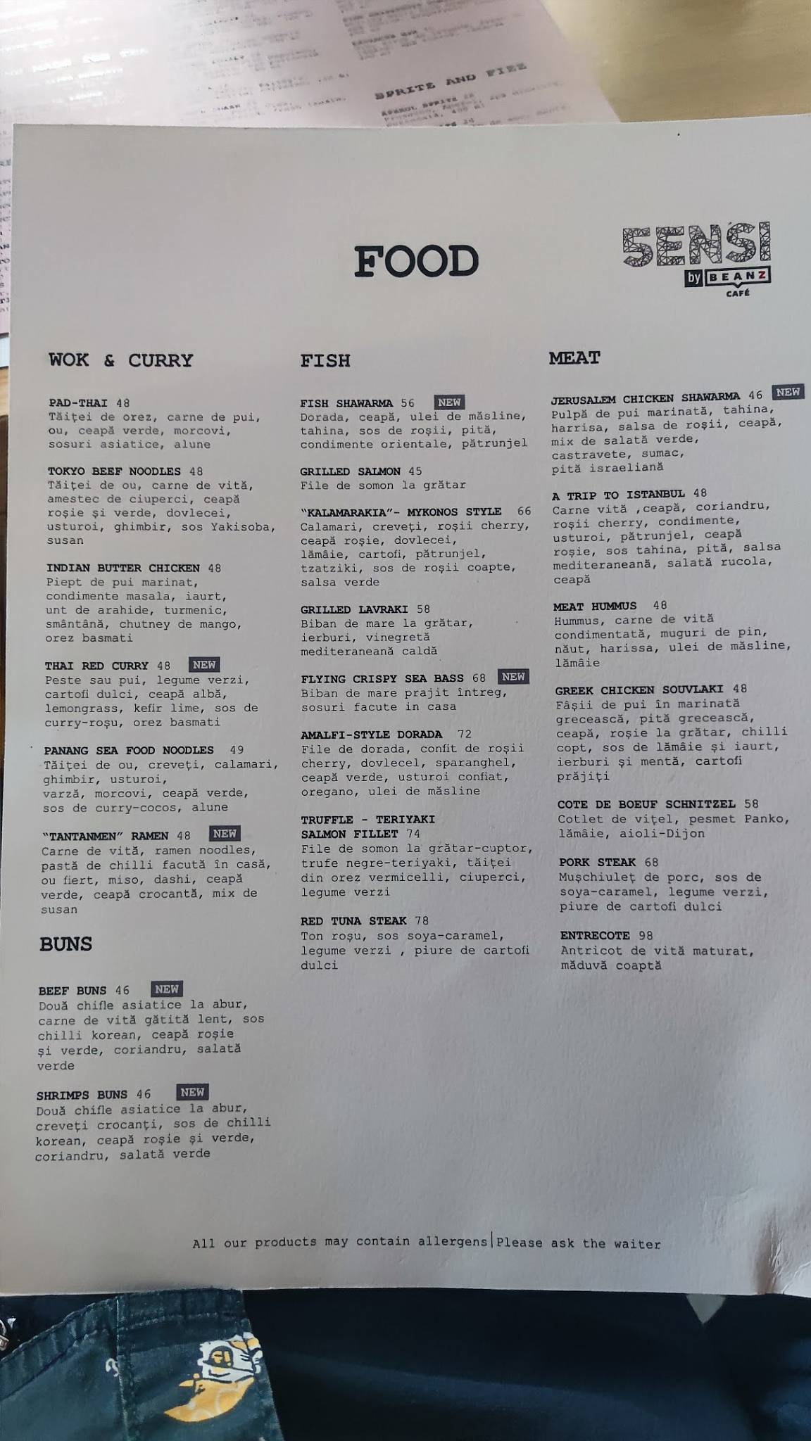 Menu at 5ENSI by BeanZ Cafe, Bucharest