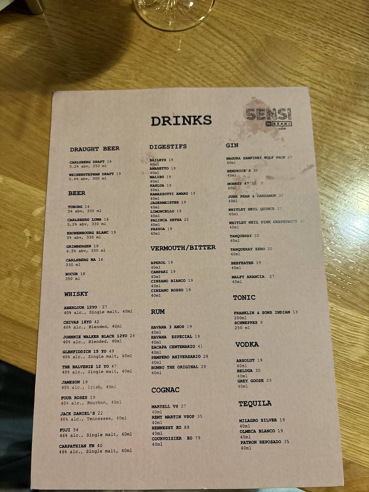 Menu at 5ENSI by BeanZ Cafe, Bucharest