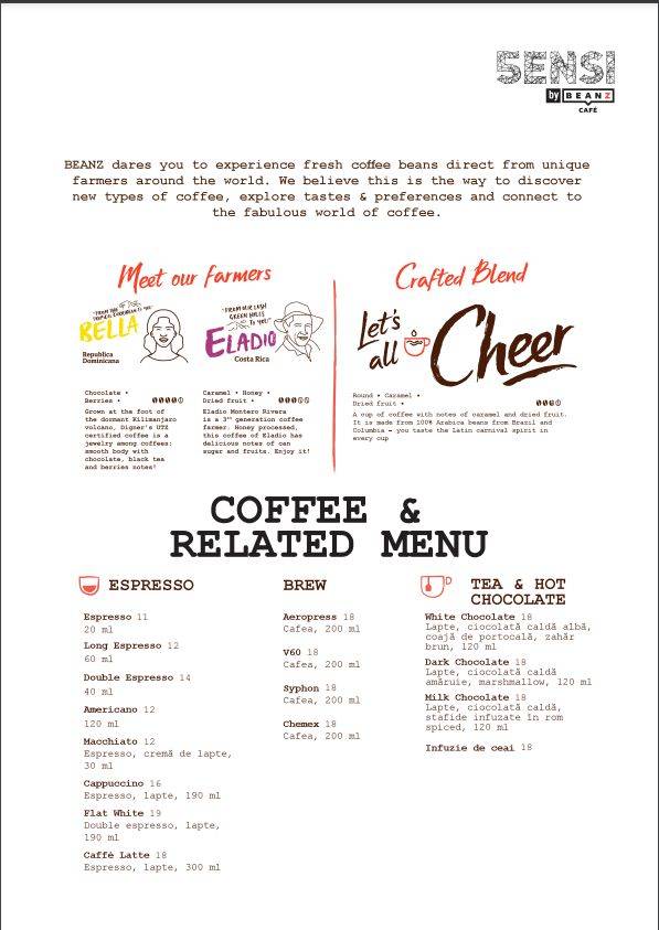 Menu at 5ENSI by BeanZ Cafe, Bucharest