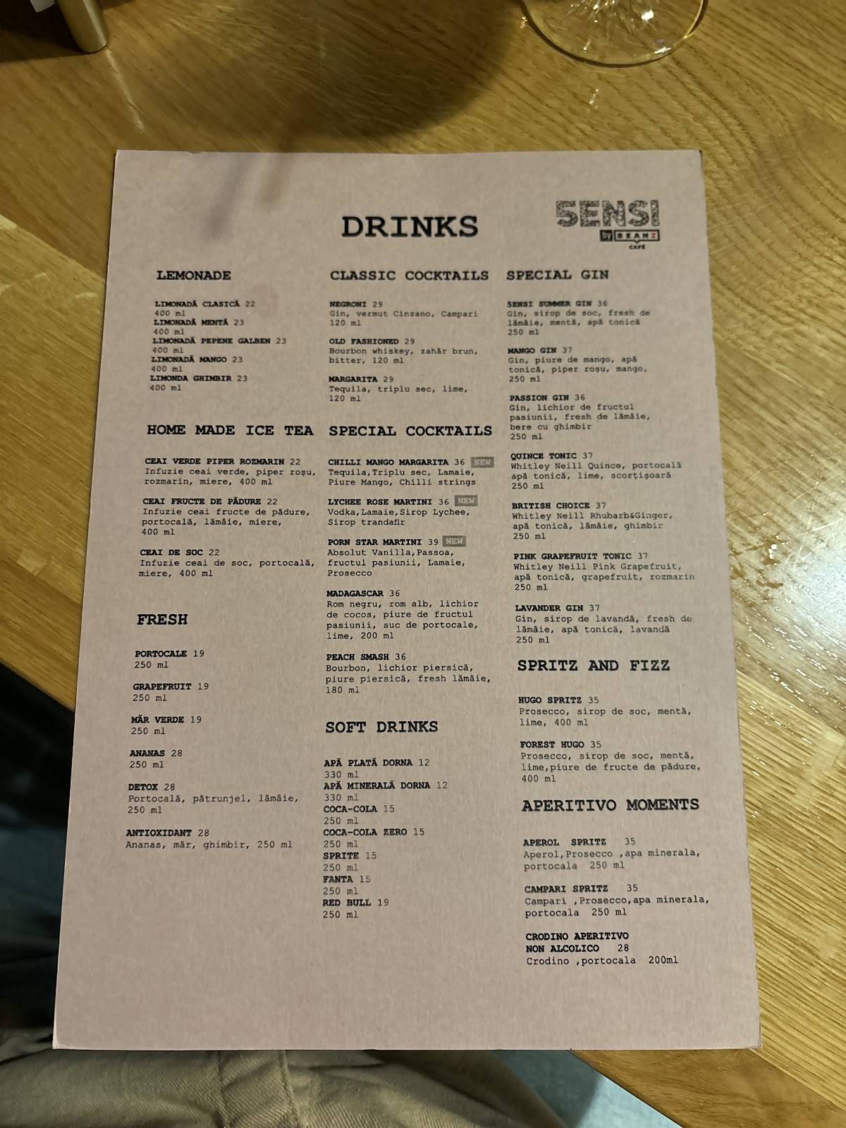 Menu at 5ENSI by BeanZ Cafe, Bucharest