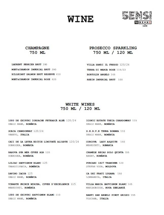 Menu at 5ENSI by BeanZ Cafe, Bucharest