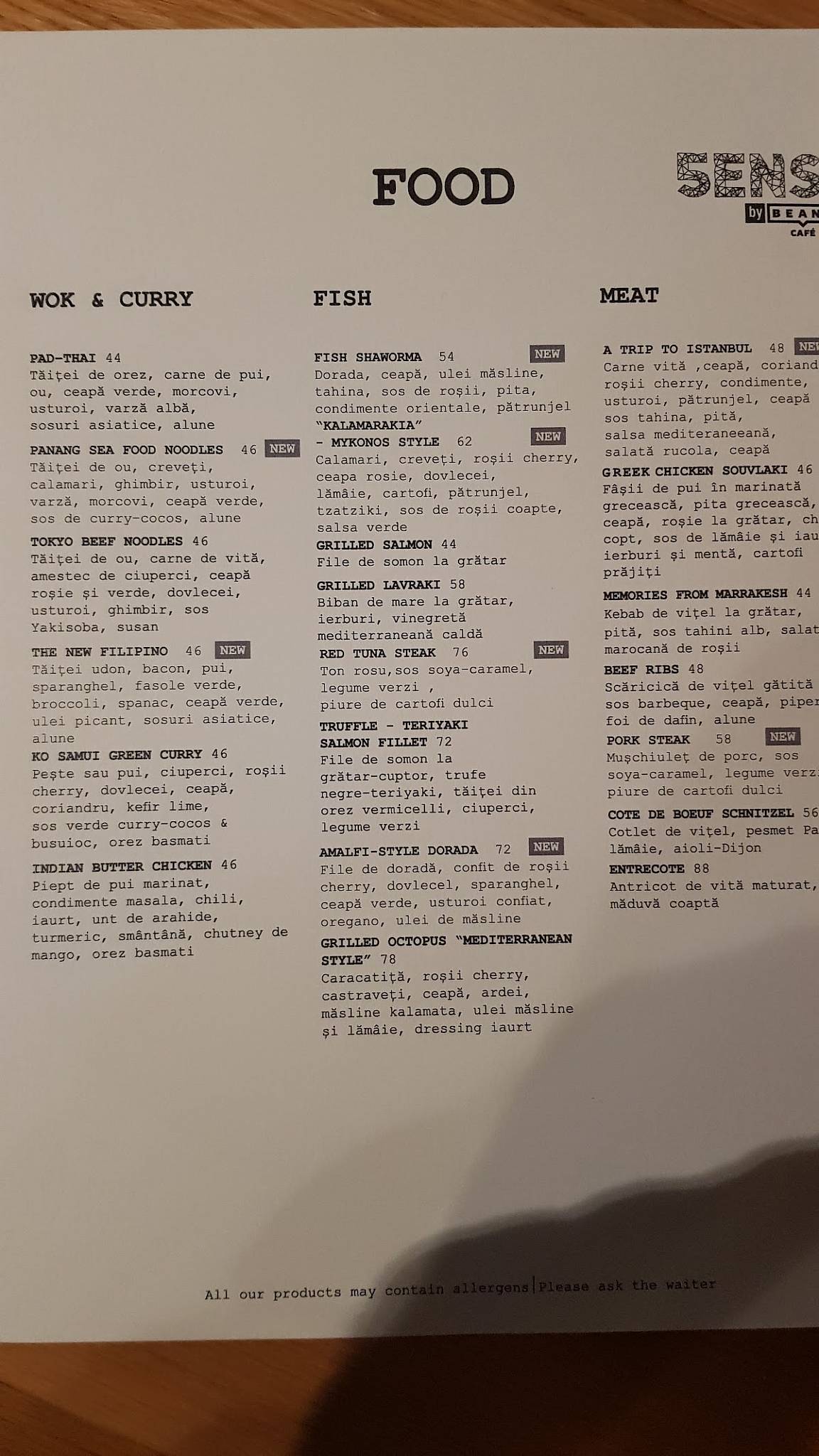 Menu at 5ENSI by BeanZ Cafe, Bucharest