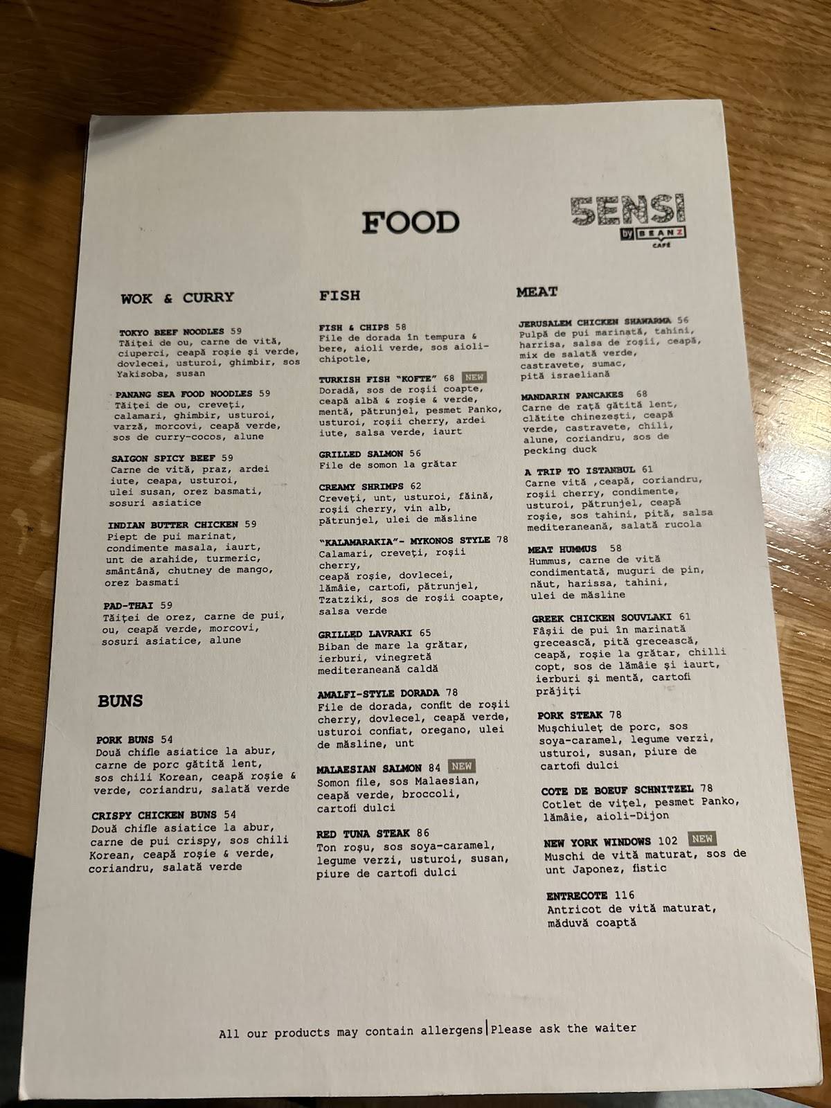 Menu at 5ENSI by BeanZ Cafe, Bucharest