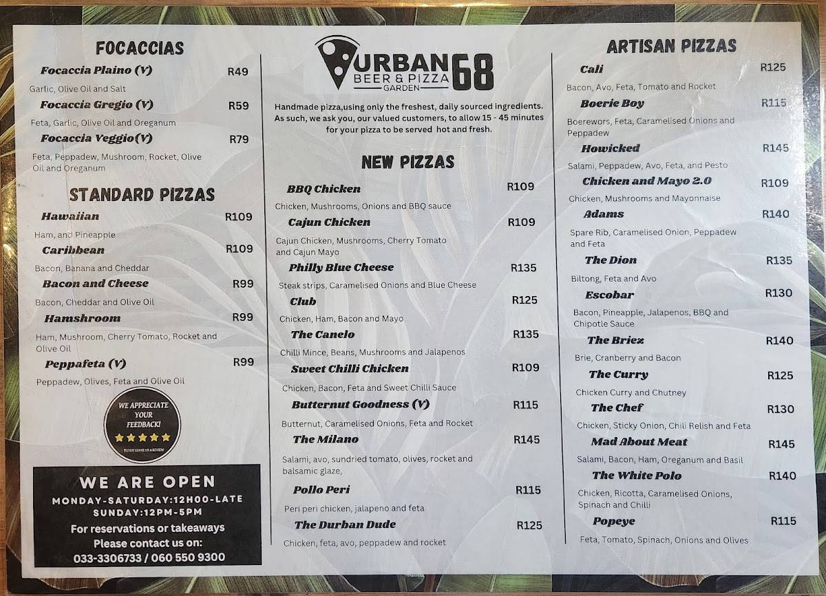 Menu at 68 Main restaurant, Howick