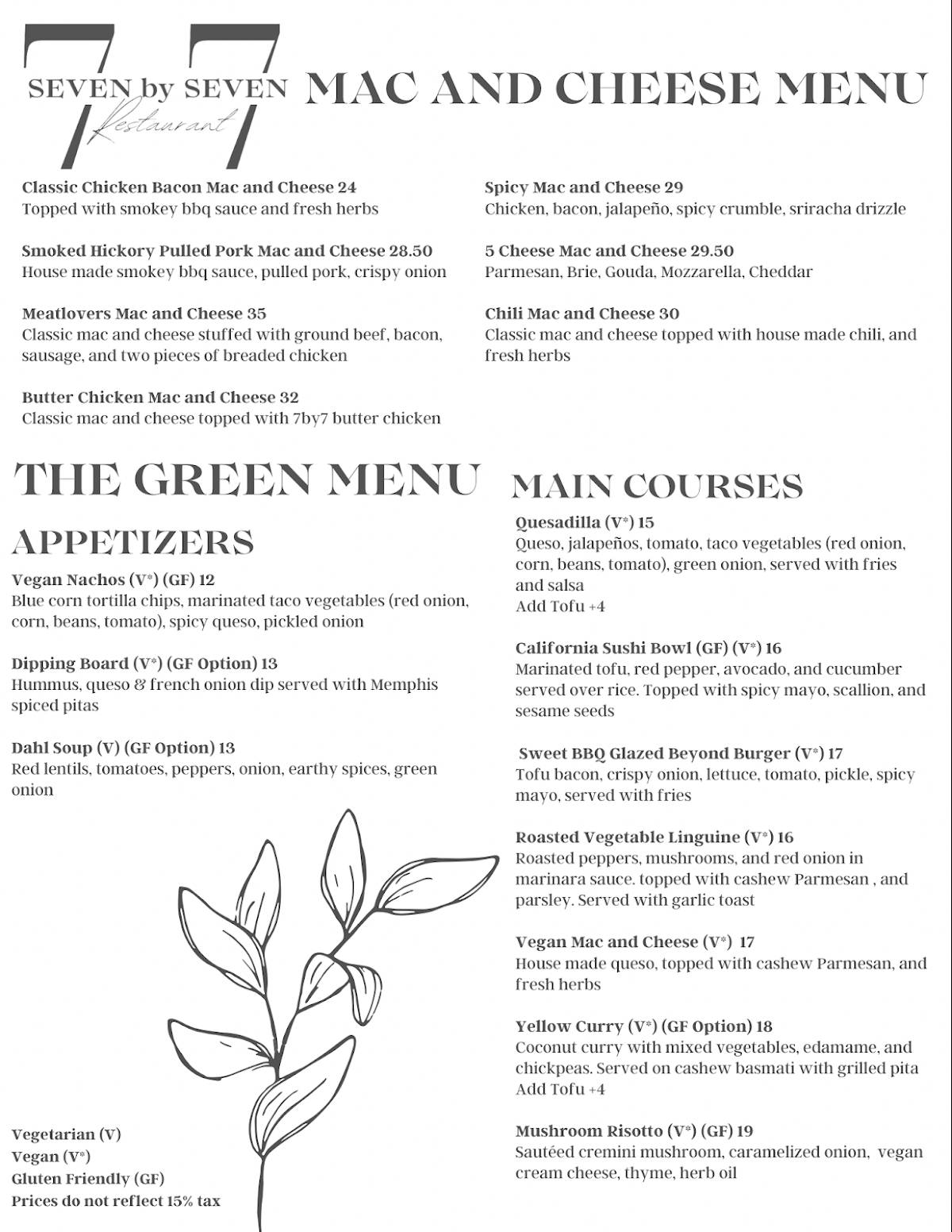 Menu at 7 by 7 Restaurant, Sydney