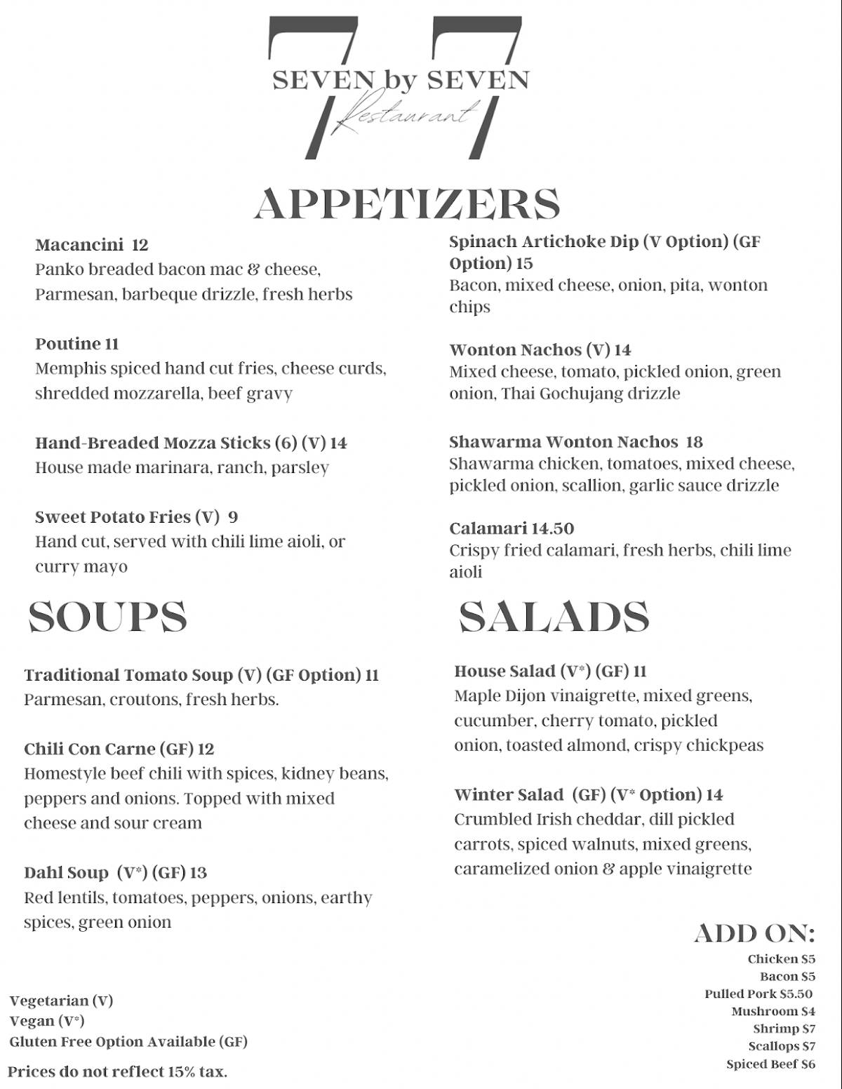 Menu at 7 by 7 Restaurant, Sydney