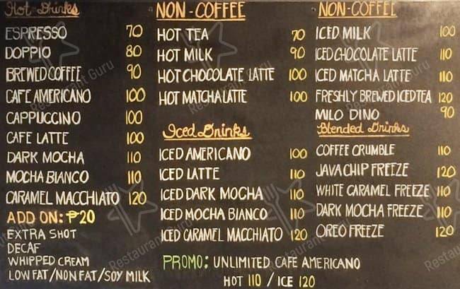 Menu at 88 Degrees Cafe, Cebu City