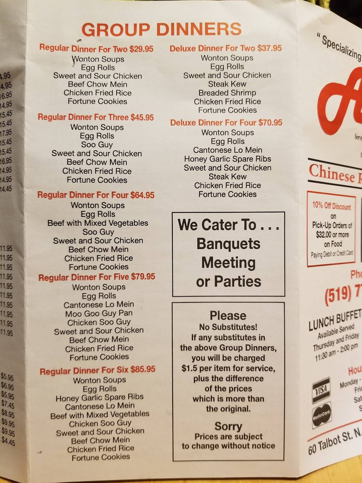 Menu at A-1 Chinese Restaurant, Essex